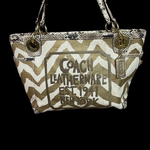 Coach | Bags | Coach Snakeskin Raffia Straw Tote Shoulder Bag Limited ...